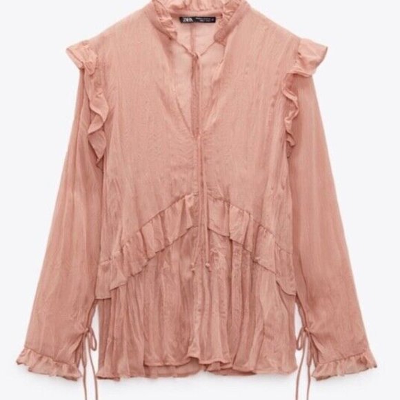 Zara | Tops | Zara Ruffle Blouse With Crease Effect | Poshmark